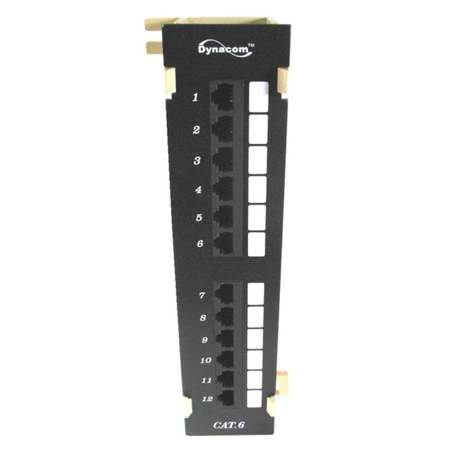 DYNACOM 12-PORT PATCH PANEL, CAT-6, WALL MOUNT